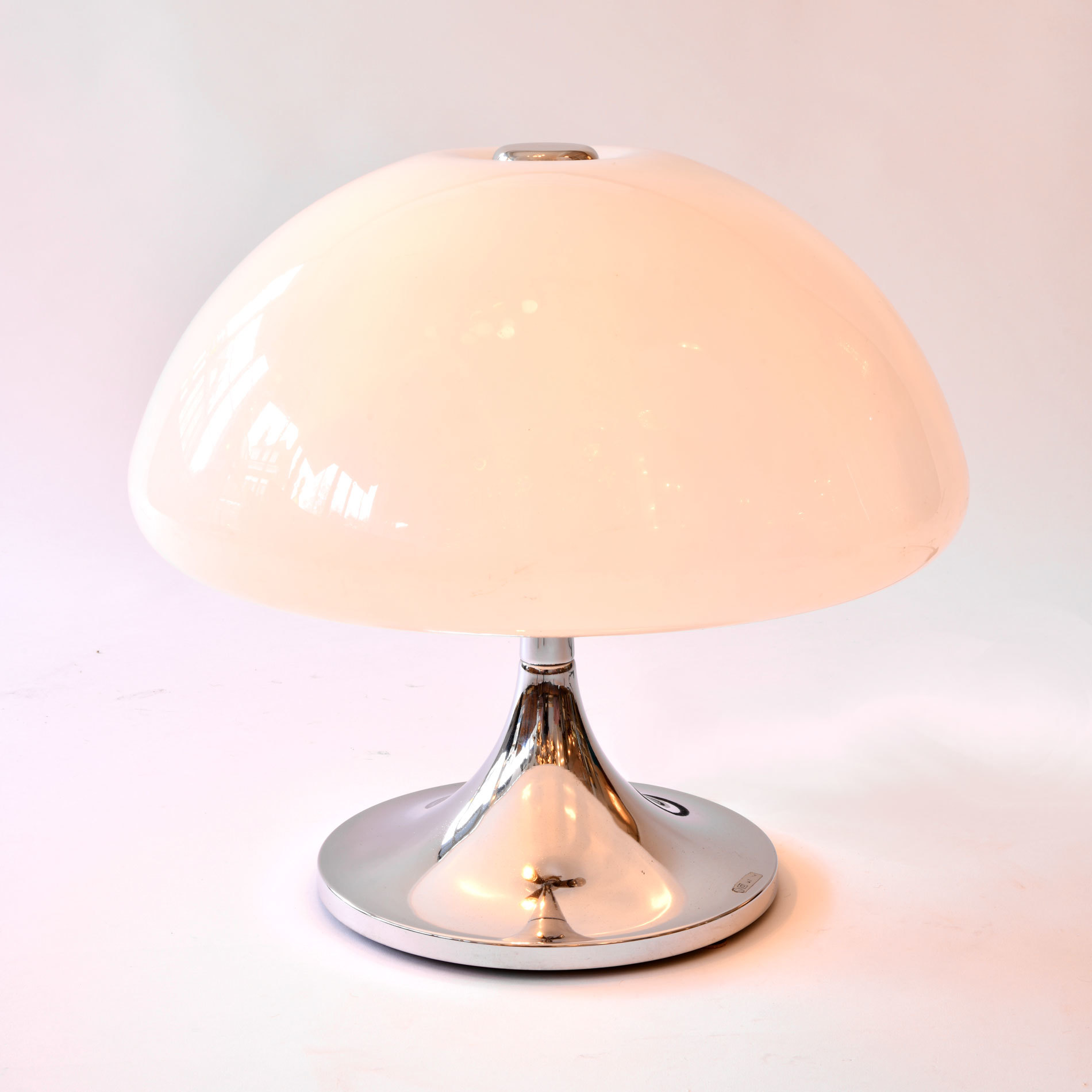 1960s Italian chrome and white perspex domed table lamp | Valerie Wade